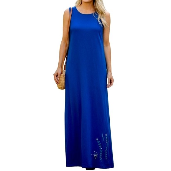 Unbranded | Dresses | Vtg 9s Linen Blend Maxi Dress Womens 0 Blue ...